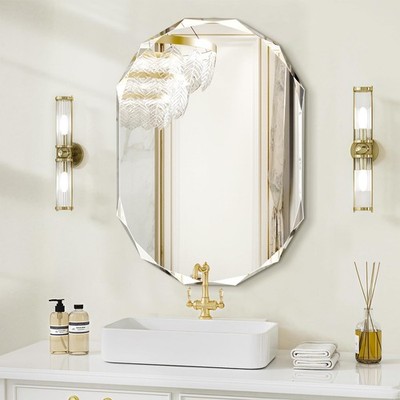 Single Beveled Edge Bathroom Vanity Mirror, 20" x 28" Oval Wall Mirror ...