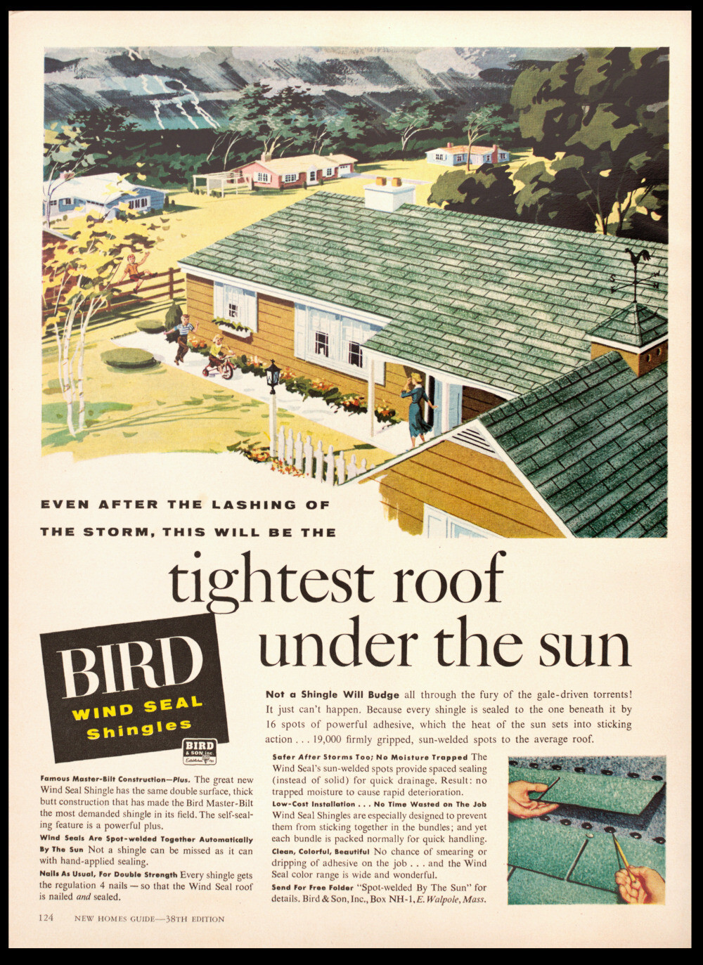 1953 BIRD Wind Seal Roof Old 3-Tab SHINGLES Vintage Architectural PRINT ...