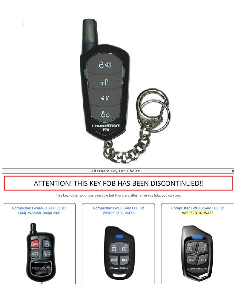 Keyless remote VA5JR762A433 Compustar 1WAMR-PRO key fob transmitter car ...
