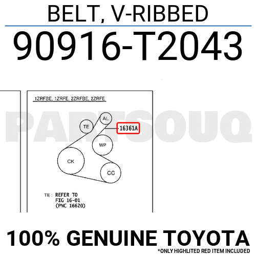 90916T2043 Genuine Toyota BELT, V-RIBBED 90916-T2043 | eBay