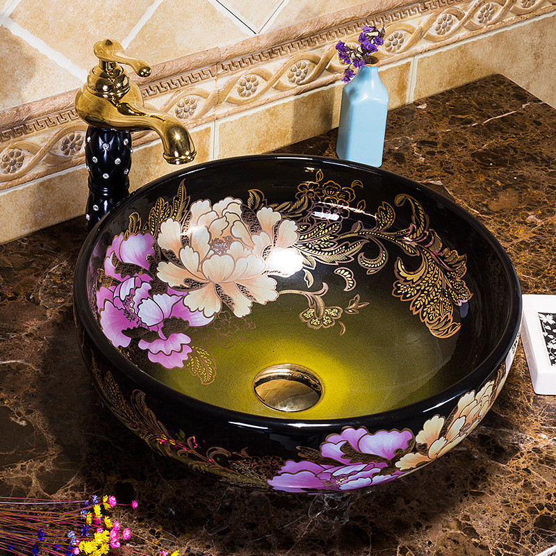 Colorful Round Bowl Ceramic Vessel Sink Counter Basin Set Mixer Faucet ...