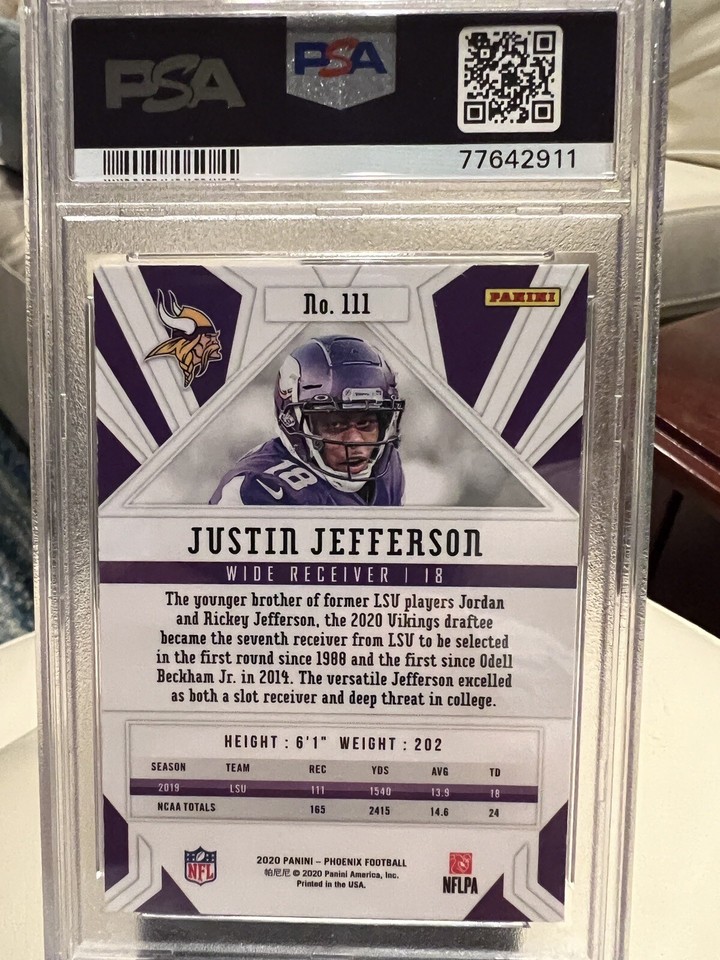 2020 JUSTIN JEFFERSON PHOENIX FIRE BURST RC ROOKIE #111 PSA 9 MINNESOTA ...