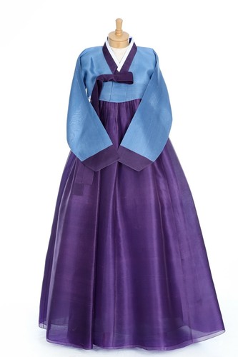 Traditional Korean Hanbok Dress 2pc Blue & Purple Pre… - Gem
