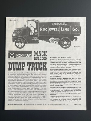 Monogram Mack Bulldog Dump Truck - Original Model Kit Instruction Sheet ...