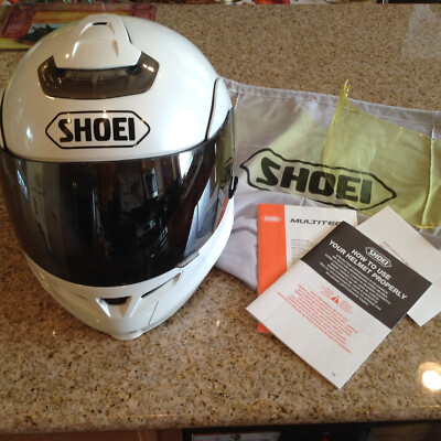 Shoei Multitec Modular GLOSSY WHITE Motorcycle Helmet + extra visor sz ...