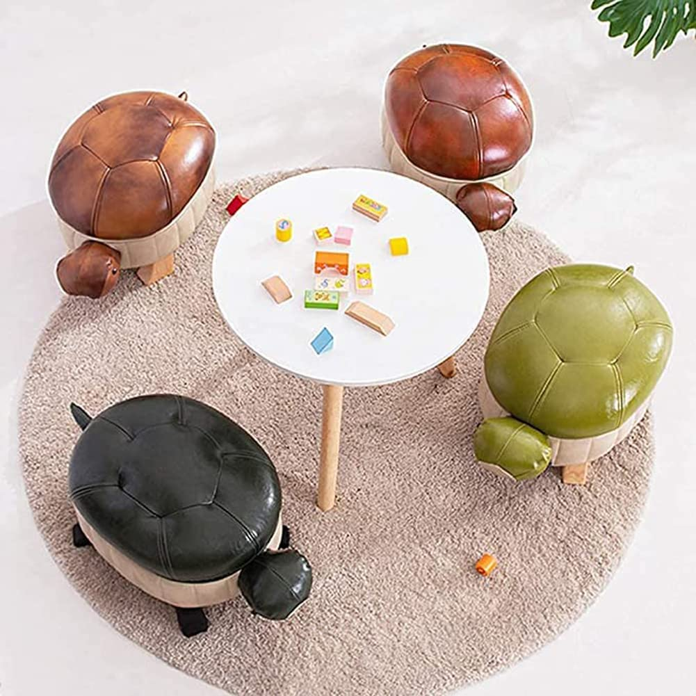 Animal Footstool Turtle Upholstered Ottoman PU Leather Pouf Wood Foot ...