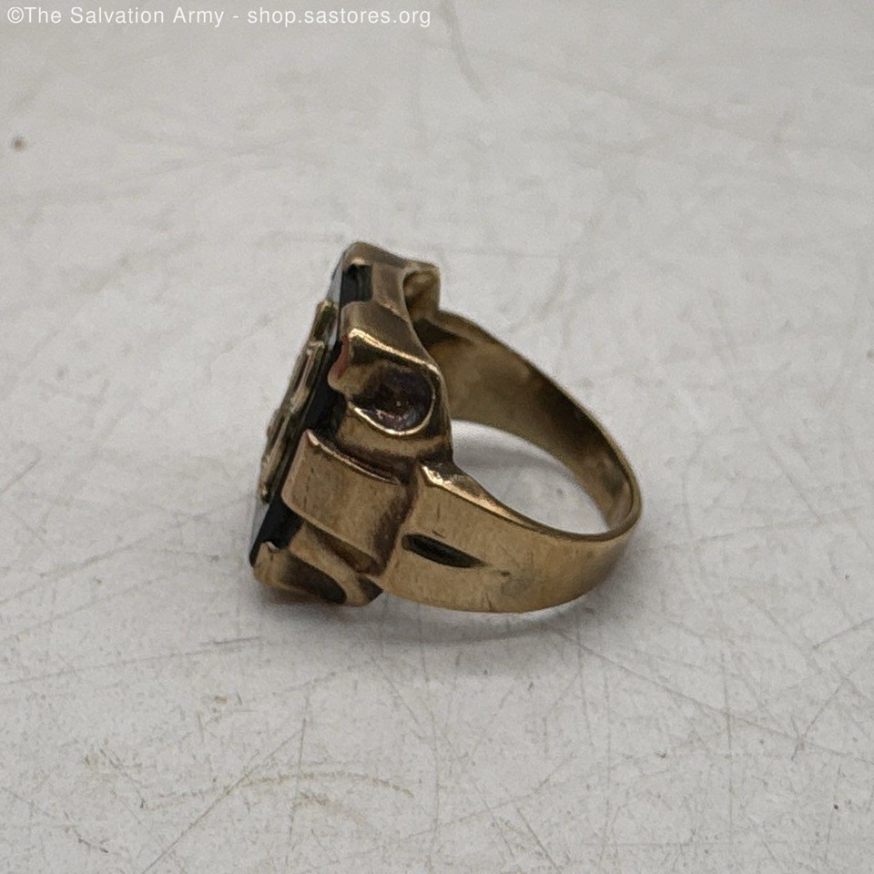 Vintage 10k Yellow Gold Black Onyx Initial Signet Ring Size 7.75 - 6.6g ...