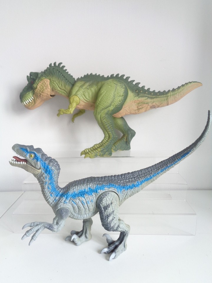 Pair of Large Dinosaur Toy Action Figures + Sound Green TRex + Blue ...