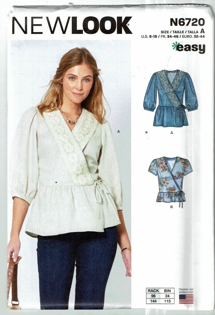 New Look #N6720 Cute Wrap Top with sleeve Variations Pattern Size 6-18 ...