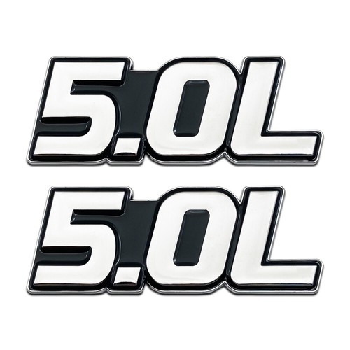 2x Silver & Black 5.0L Car Emblem 3D Chrome Metal V6 V8 Engine Badge ...