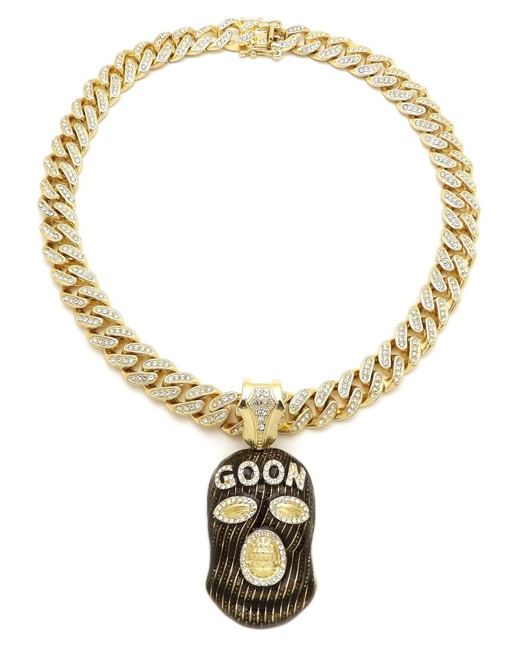 Hip Hop Masked Goon Pendant & 12mm 18" Full Iced Cuban Choker Chain ...