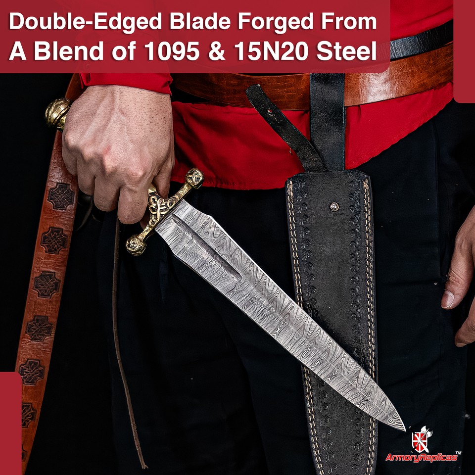 Fixed Blade Damascus Steel Arming Knife Dagger Short Sword Collection w ...