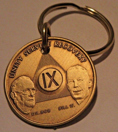 Alcoholics Anonymous AA 9 Nine Year Keychain Key Chain Token coin ...
