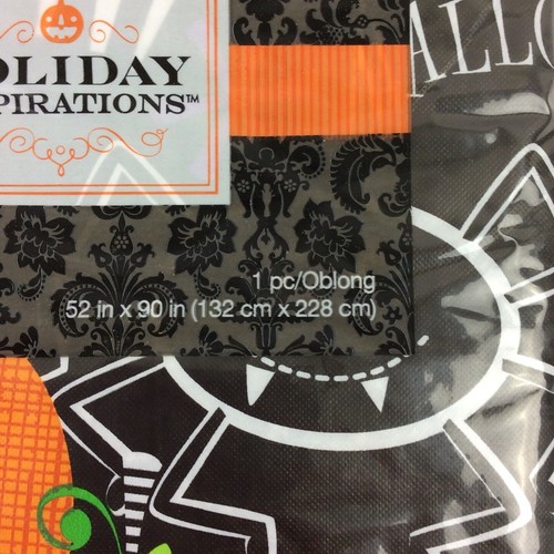 Halloween Tablecloth 52 x 90 Oblong Vinyl/Flannel Backed Spiders Jack O ...