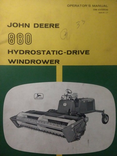 John Deere 880 Hydro Windrower Farm Tractor Owner & Maintenance Service ...