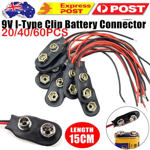 20/40/60Pcs 9V-Volt Battery Snap Clip Connector Black "I" type | eBay ...