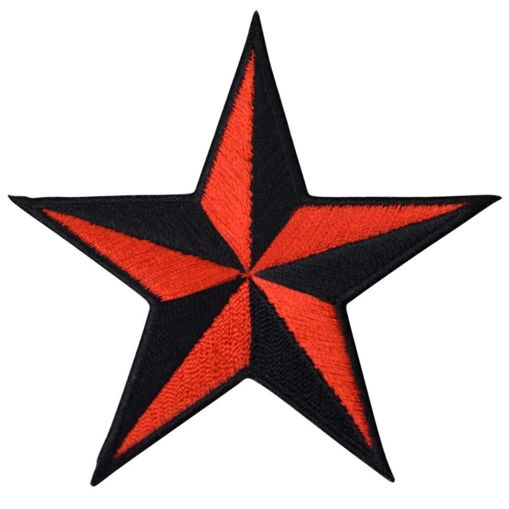 Red & Black Nautical Star Patch - Embroidered 3D Style Badge 3" (Iron ...