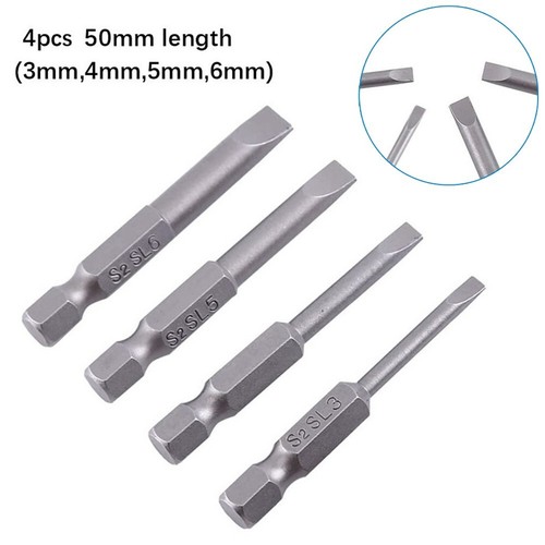 Premium Magnetic Slotted Screwdriver Bit Set 4Pcs 50mm Hex Shank 6 35mm ...