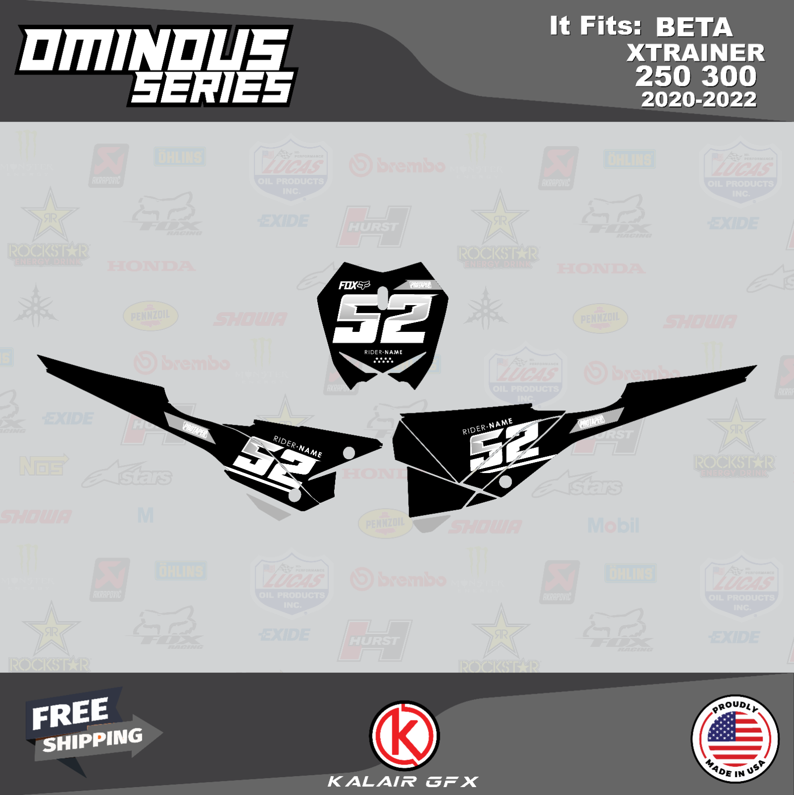 Graphics Kit for Beta Xtrainer 250 300 2020 2021 2022 Ominous Series ...