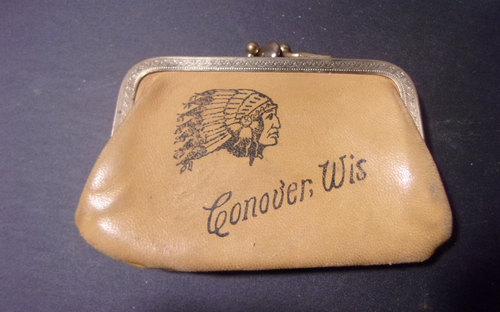 Vintage Conover Wi Souvenir pouch small Leather Coin Purse with Indian ...