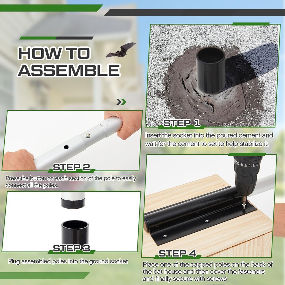 15 FT Telescoping Purple Martin Bird House Bat House Pole with Ground ...