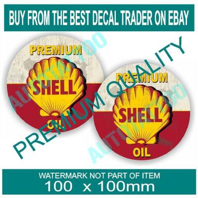 DISTRESSED SHELL GASOLINE / OIL Decal Sticker X2 Vintage ManCave Garage ...