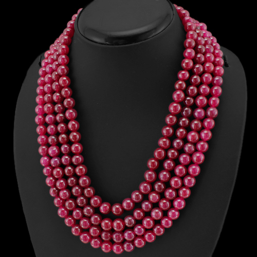 BUYERS MOST DEMANDED 1009.00 CTS NATURAL 4 LINE RED RUBY ROUND BEADS ...