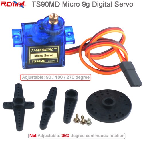 2pcs 90/180/270/360 Degree TS90MD 9g Micro RC Digital Servo Motor Metal ...