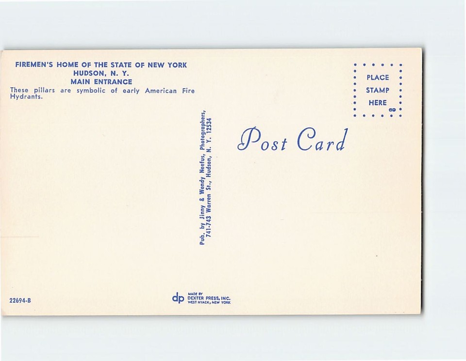 Postcard Main Entrance, Firemen's Home Of The State Of New York, Hudson ...