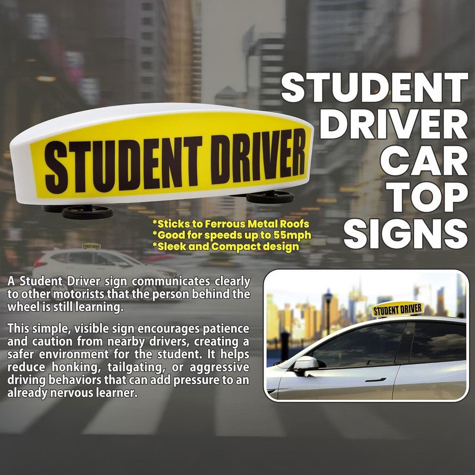 Student Driver Sign for Car Top - Weather-Resistant, Durable and Highly ...