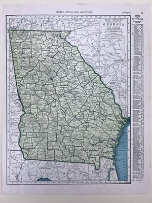 Georgia map post WWII 11x14 1947 MCM color, Idaho reverse, Atlanta | eBay