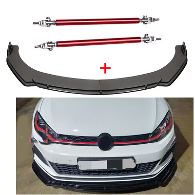 Carbon Fiber Front Bumper Lip Spoiler Splitter Strut Rods For VW GOLF ...