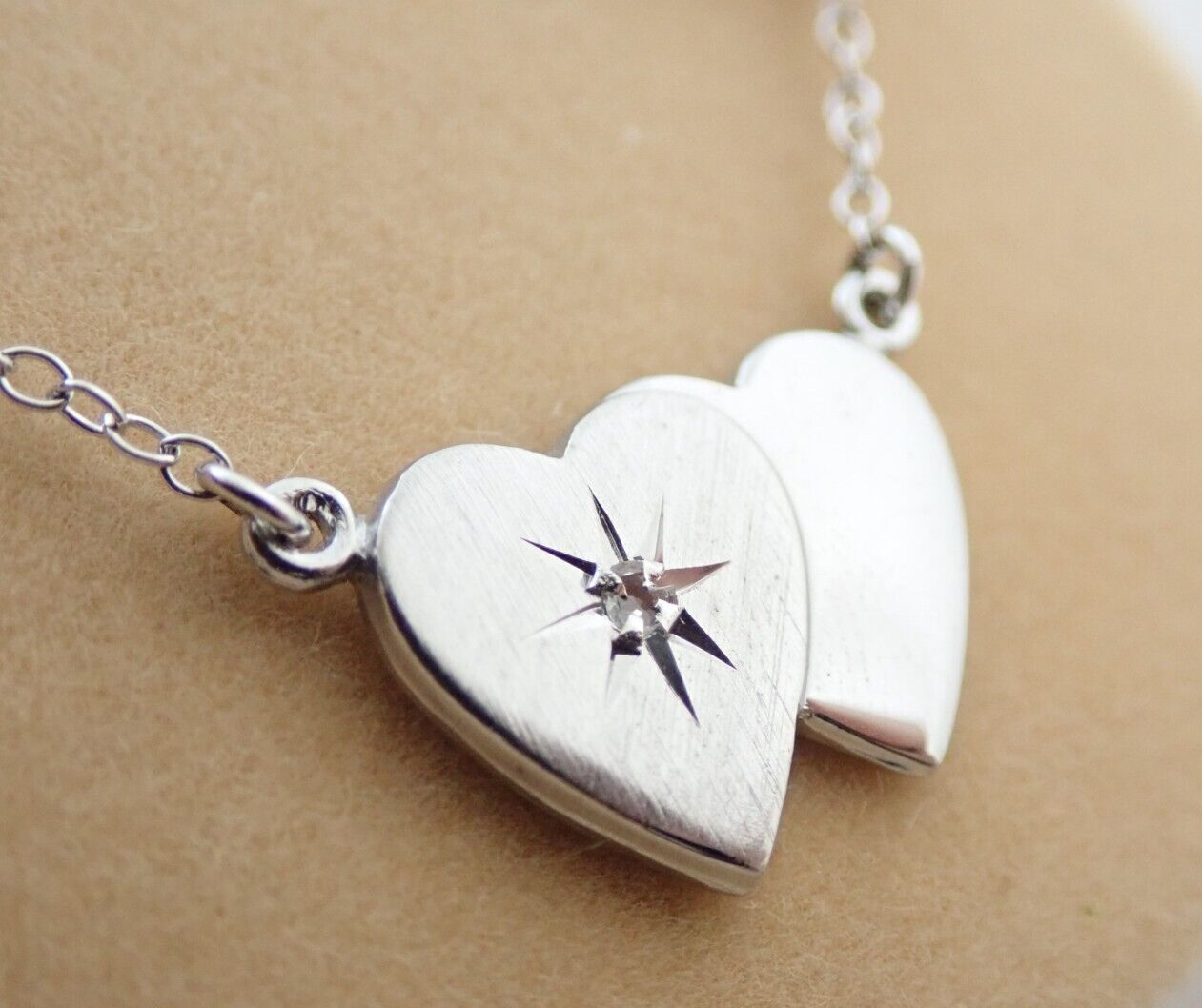 Vintage Sterling Silver Diamond Double Hearts Pendant Necklace NOS | eBay