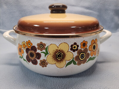 Harvest Blossom Porcelain Enamel Cookware 4 quart / 1 gallon Stock Pot ...