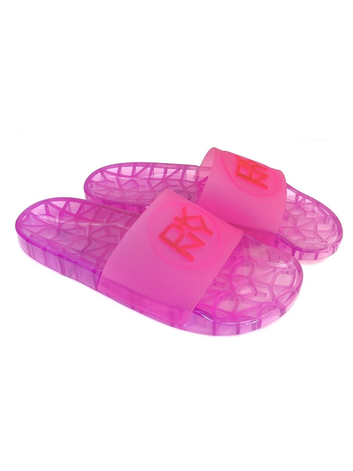 DKNY Tenni Jelly Pool Slides Frosted Clear Bi-color Sandals Womens Shoe ...
