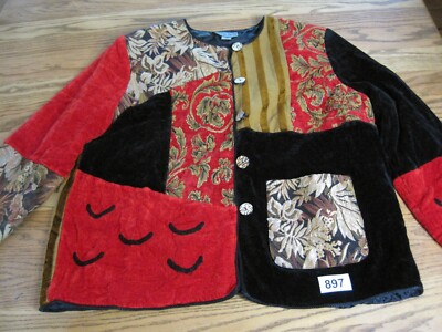 INDIGO MOON Artisan Arty Red Floral Embroidered Short Coat Jacket Boho ...