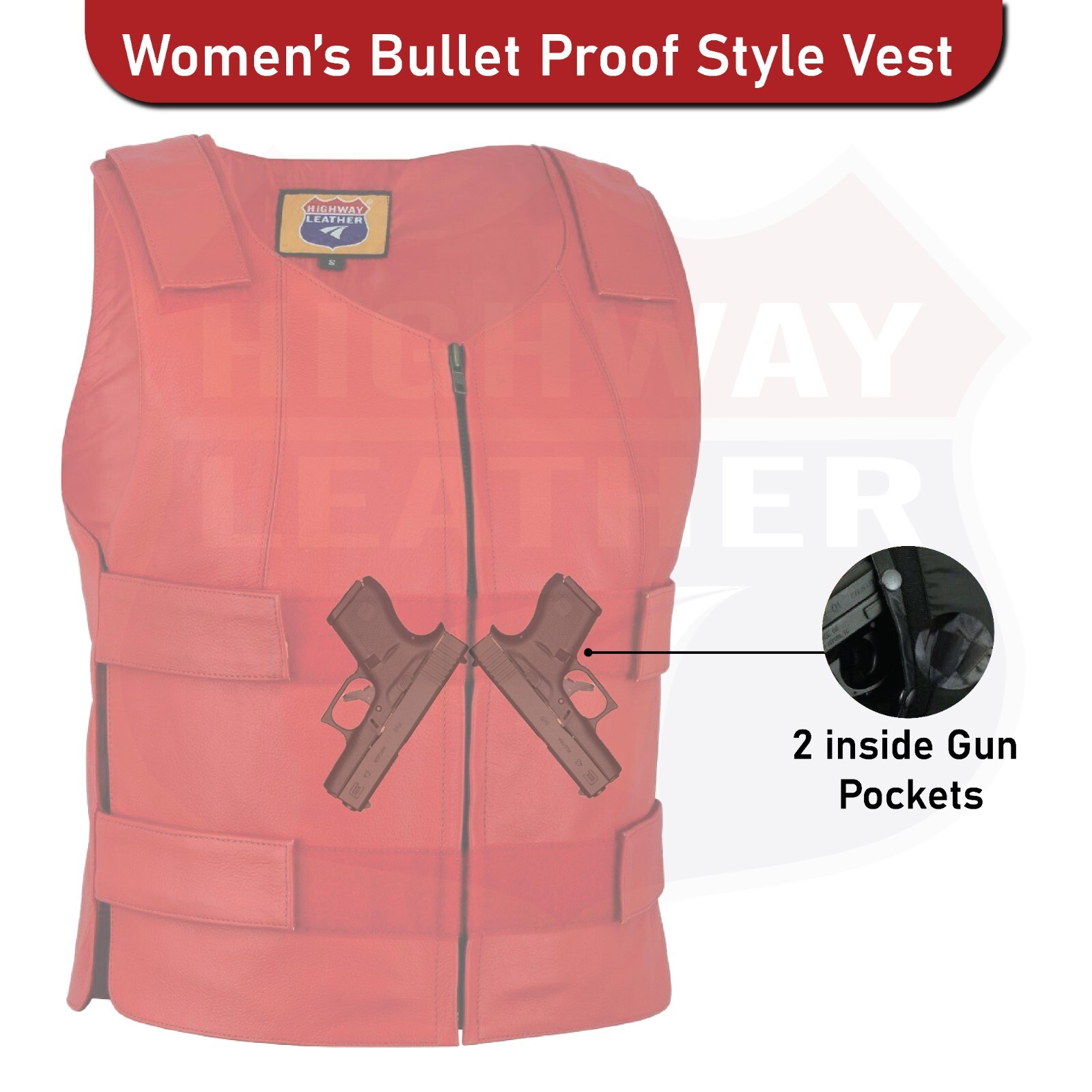 Red Leather Vest - Women Bulletproof Style Motorcycle Vest - Police ...