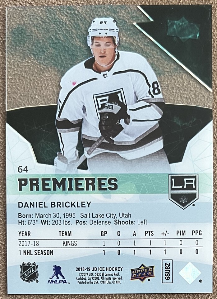 Daniel Brickley 2018-19 Upper Deck Ice Rookie #64 /1299 Premieres ...