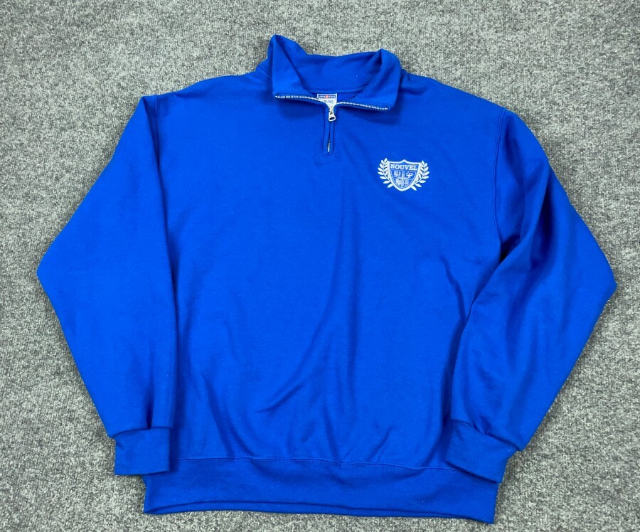Embroidered School Crest 1/4-Zip Sweatshirt Adult Large Blue Collared ...