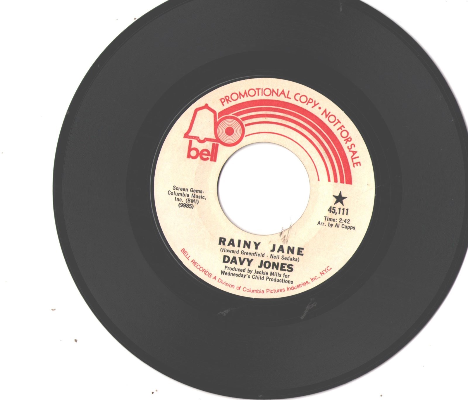 DAVY JONES--7'-PROMO 45---(RAINY JANE)---VG++/EX-SAME SONG BOTH SIDES ...