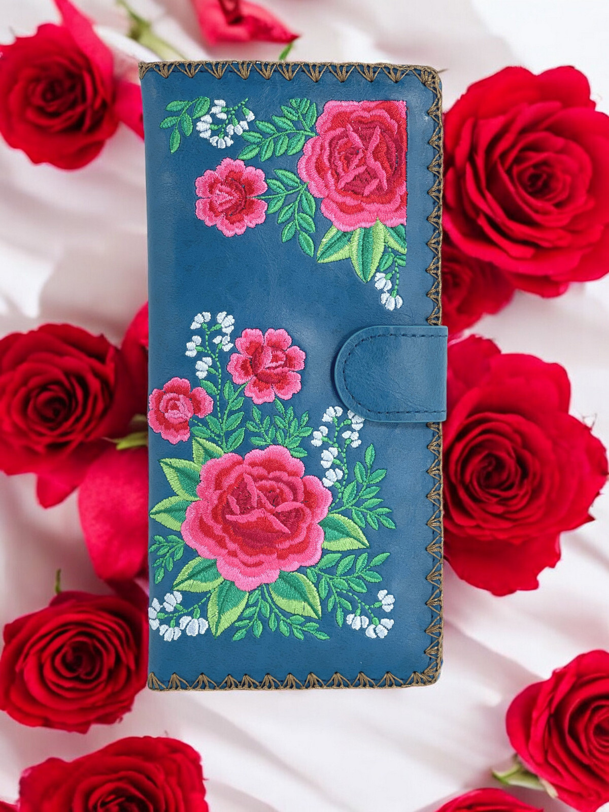Lavishy Wallet - Pink Rose Bouquet Floral Embroidery wallet, Love Rose ...