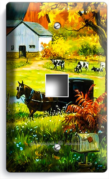 AMISH COUNTRY FARM BARN COWS HORSE CARRIAGE LIGHT SWITCH OUTLET PLATE ...