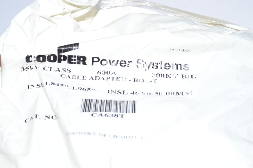 NEW Cooper Power Systems CA638T Cable Adaptor, 600A 200KV | eBay
