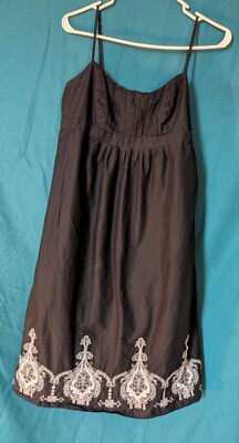 LOFT Petites Black Embroidered Sundress | Size 8P Cotton Lined | eBay