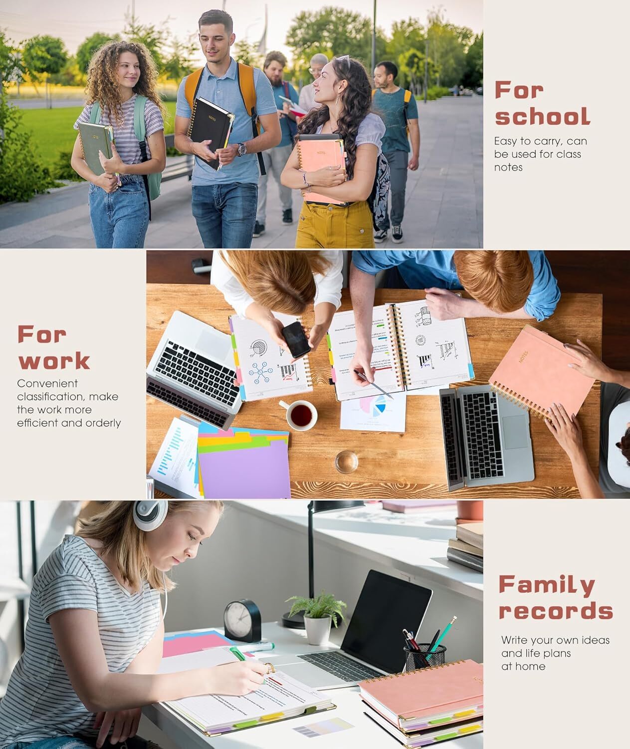 Hardcover Spiral Notebook Journal with Removable Dividers Tabs, 300 ...