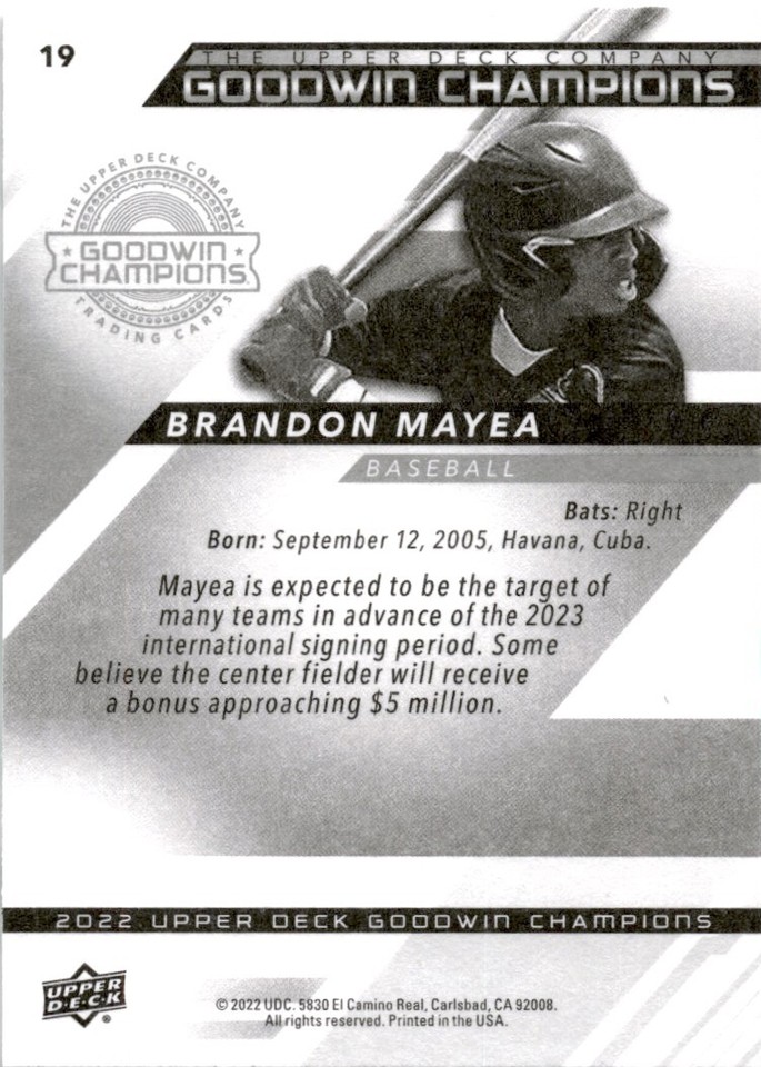 2022 Upper Deck Goodwin Champions Brandon Mayea Baseball #19 | eBay