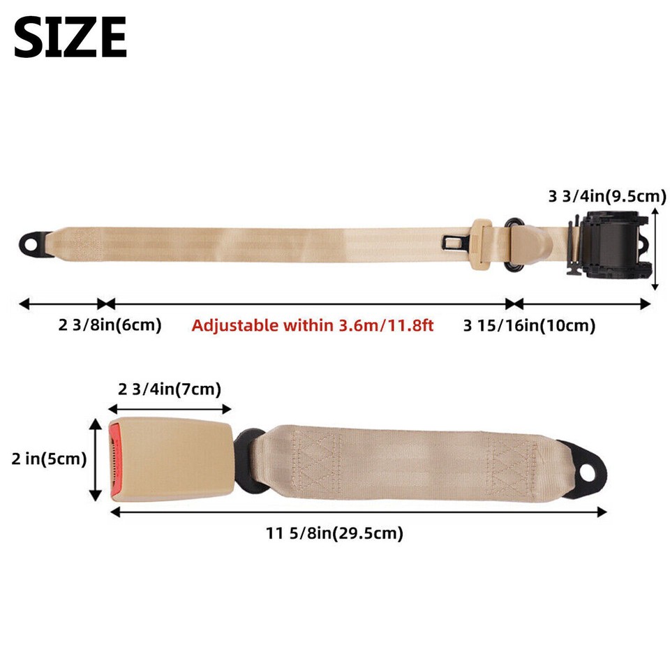 2 Set Retractable 3 Point Harness Car Safety Seat Strap Seat Belt Auto ...
