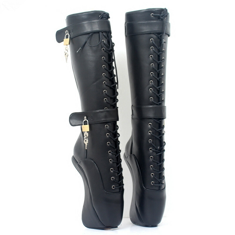 Ballet Boot Women Ultra High Hoof Heels Lockable Padlocks Fetish Knee ...