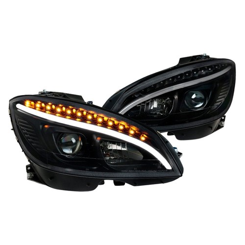 For Mercedes-Benz C300 08-11 Headlights Black DRL Bar Projector ...