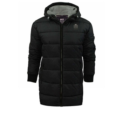 Mens Crosshatch Long Quilted Fleece Lined Padded Coat Warm Winter ...